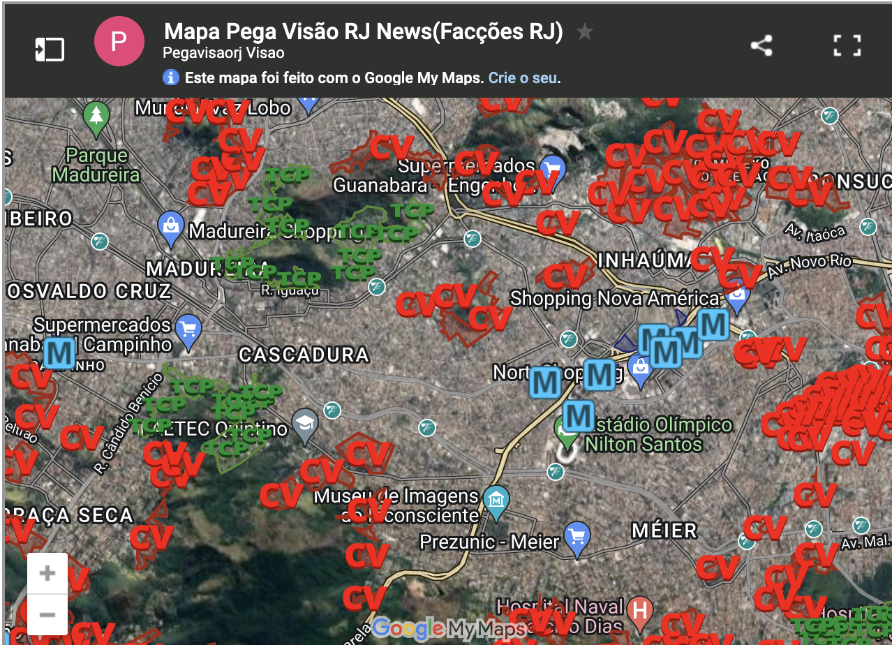 Divulgação – Mapa interativo detalha atuação de facções criminosas no Rio
